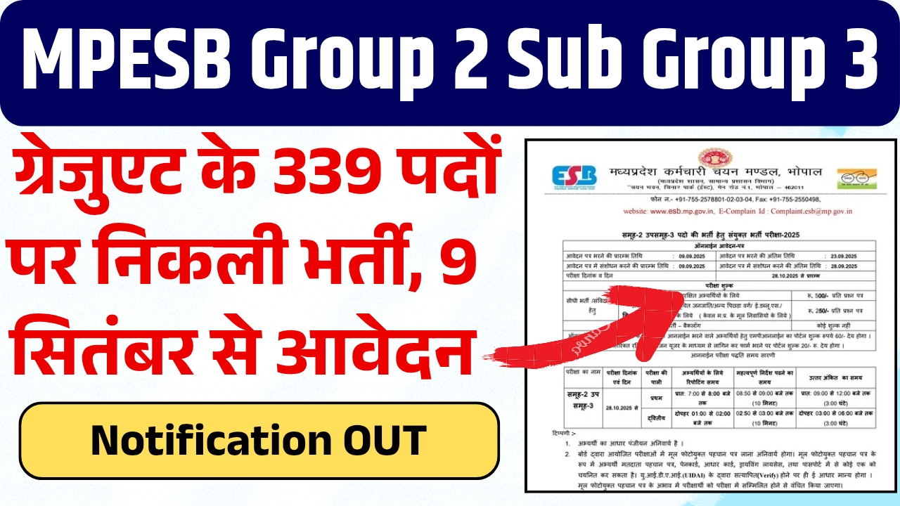 MPESB Group 2 Sub Group 3 Vacancy 2025: मध्य प्रदेश कर्मचारी चयन मंडल ...